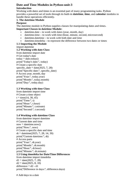 Python Date And Time Modules Guide Pdf Computer Programming Computing