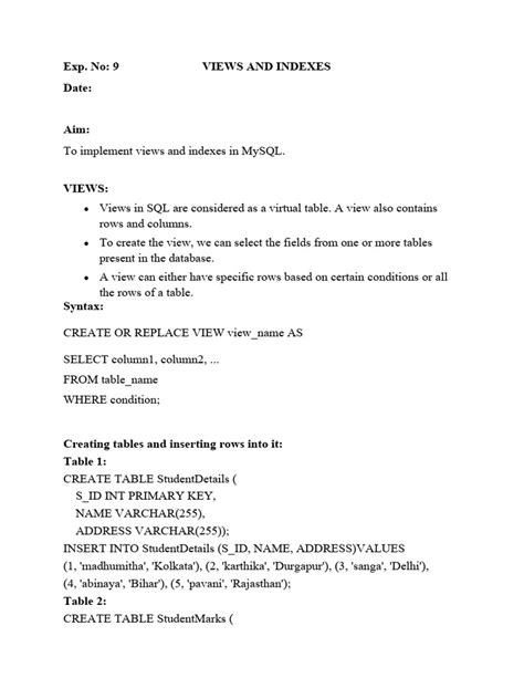 dbms 9 exp pdf database index table database