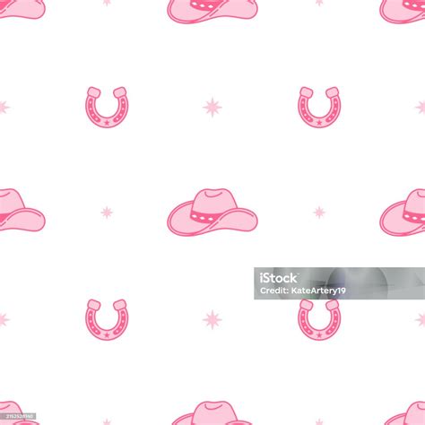 핑크 코어 말굽과 카우보이 모자 카우보이 서부와 와일드 웨스트 테마 완벽 한 패턴입니다 벡터 일러스트 레이 션 말굽에 대한 스톡
