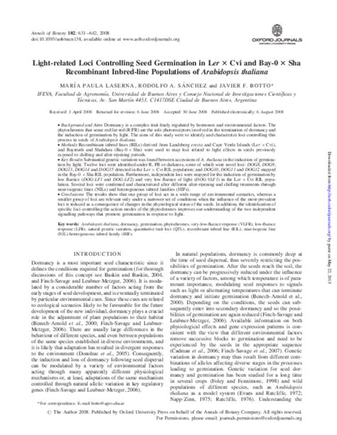 Pdf Light Related Loci Controlling Seed Germination In Ler 3 Cvi And Bay0 3 Sha Recombinant