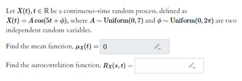 solved let x t t er be a continuous time random process