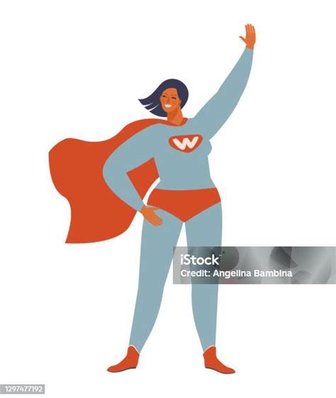슈퍼 히어로 여성 캐릭터 흔들리는 케이프 변장 슈퍼 히어로 의상을 입은 멋진 여성 영웅 캐릭터 근육 포즈 게임 그림에 여성 슈퍼