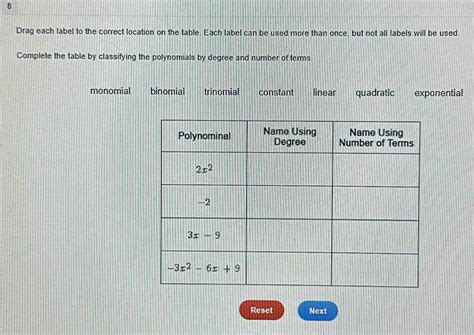solved 8 drag each label to the correct location on the table each label can be used more than