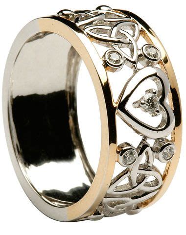Trinity Knot Ring Ladies 14k White Gold With Yellow Gold Trim Diamond Heart And Trinity Knot