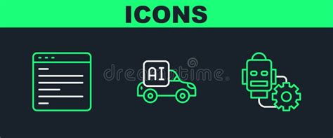 Set Line Robot Setting Computer Api Interface And Autonomous Smart Car Icon Vector Stock