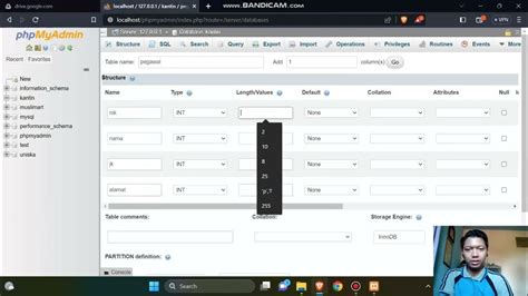 cara membuat database dan table di phpmyadmin youtube