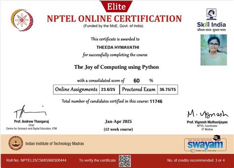 Python Nptel Thejoyofcomputing Learning Programming Certificate