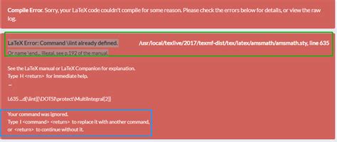 command iint already defined error occurred in color table tex