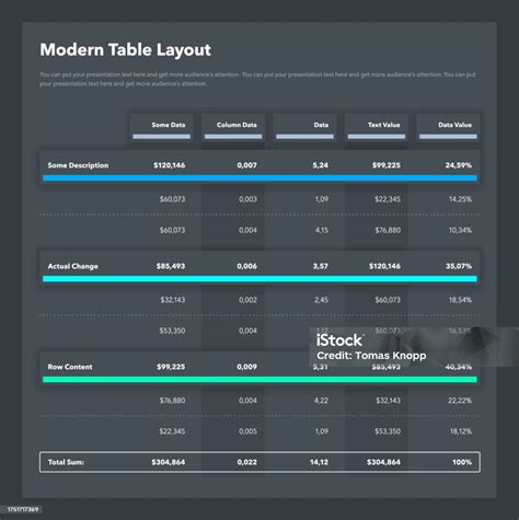 Modern Table Layout Template With A Total Sum Row Dark Version Stock