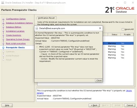 how to resolve prvg 1205 os kernel parameter file max does not have