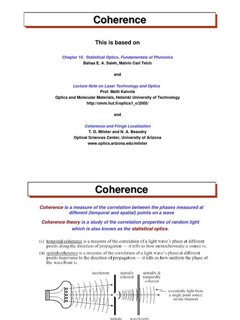 Coherence Statistical Optics Pdf Coherence Physics Modern Physics