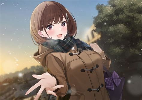 Anime Girls Scarf Blushing Brunette Snow Hd Wallpaper Rare Gallery