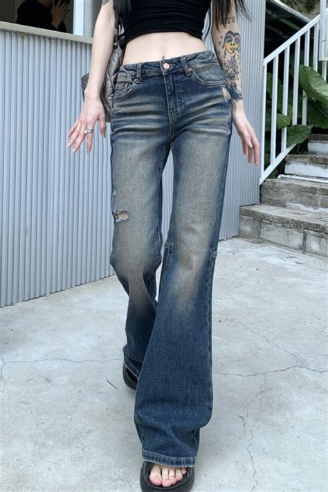 핑크프릴 토이 데일리 블루 워싱 슬리밍 플레어 청바지