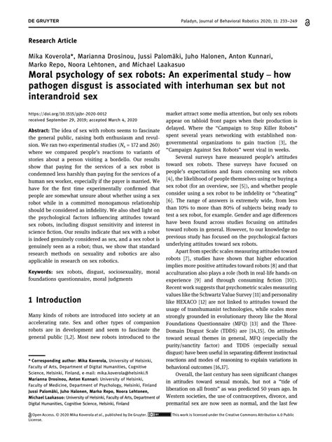 Pdf Moral Psychology Of Sex Robots An Experimental Study − How