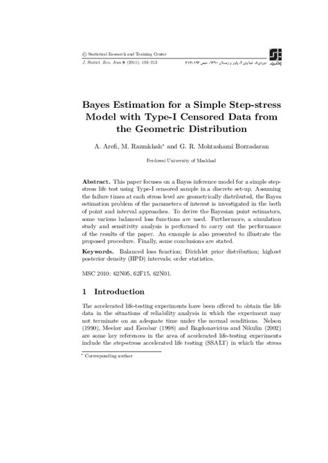 Pdf Bayes Estimation For A Simple Step Stress Model With Type I Censored Data From The