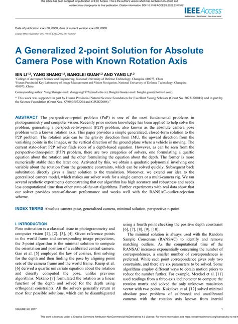 pdf a generalized 2 point solution for absolute camera pose with