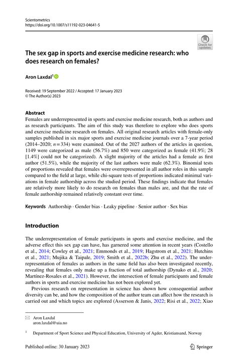 Pdf The Sex Gap In Sports And Exercise Medicine Research Who Does