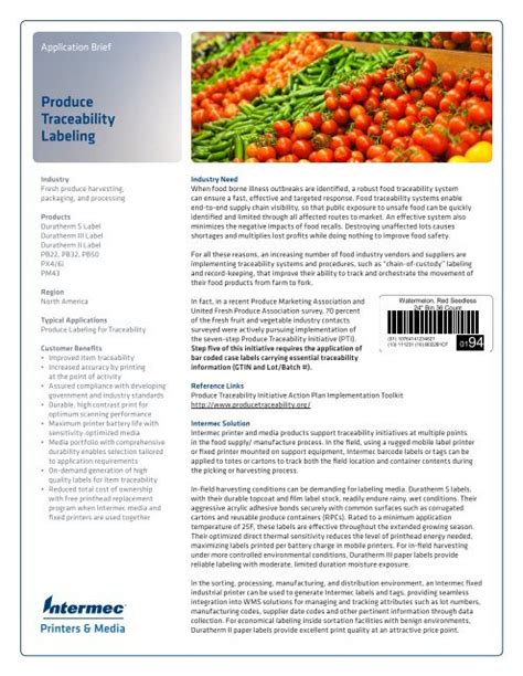 Produce Traceability Labeling Pdf Intermec