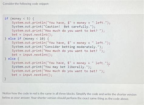 Solved Consider The Following Code Snippet If Money