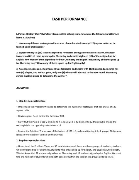 task performance math aoejfpishgehsgor task performance i polya s