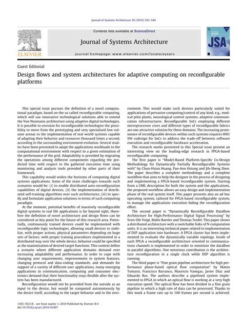 Pdf Design Flows And System Architectures For Adaptive Computing On
