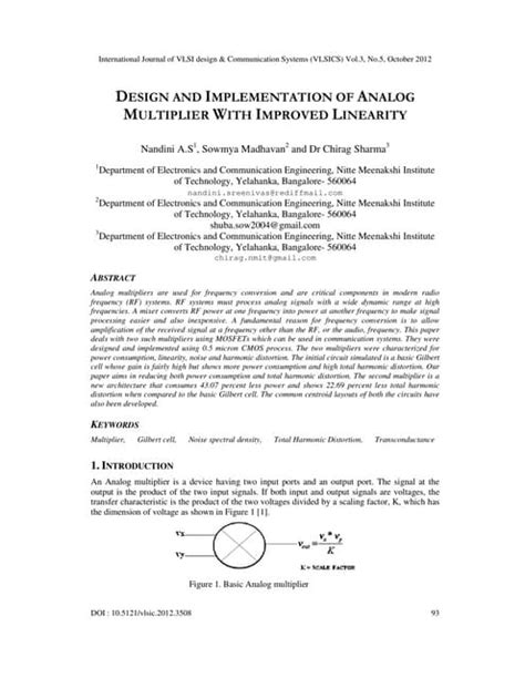 Design And Implementation Of Analog Multiplier With Improved Linearity Pdf