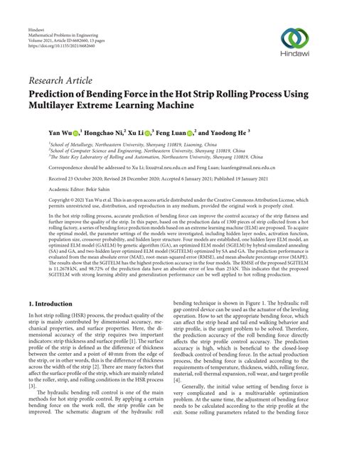 Pdf Prediction Of Bending Force In The Hot Strip Rolling Process Using Multilayer Extreme