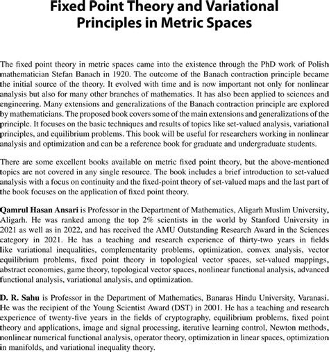 frontmatter fixed point theory and variational principles in metric