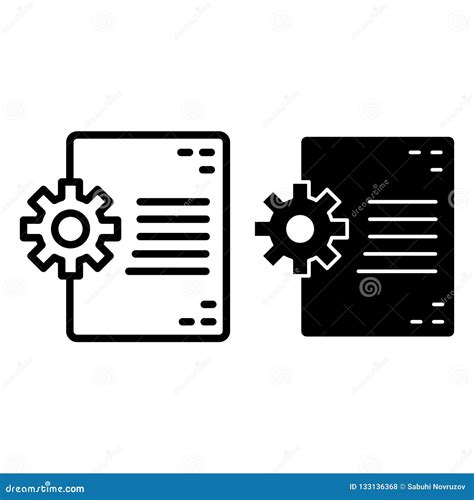 document and cogwheel line and glyph icon document in developing