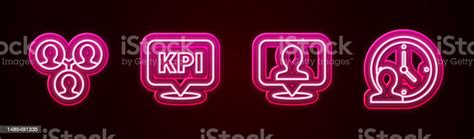 라인 설정 프로젝트 팀 기반 핵심 성과 지표 사람과의 위치 및 시간 관리 빛나는 네온 아이콘입니다 벡터 개념에 대한 스톡 벡터 아트 및 기타 이미지 Istock