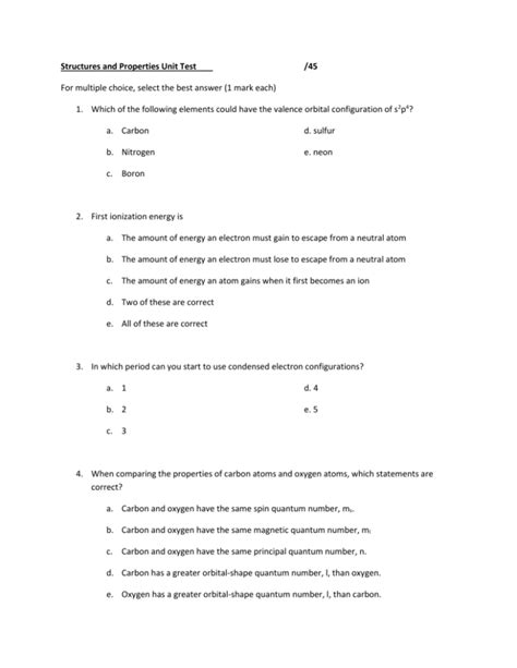 Structures And Properties Unit Test