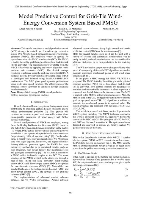 Pdf Model Predictive Control For Grid Tie Wind Energy Conversion System Based Pmsg