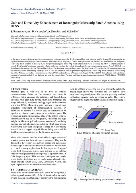 Gain And Directivity Enhancement Of Rectangular Microstrip Patch Antenna Using Hfss Pdf