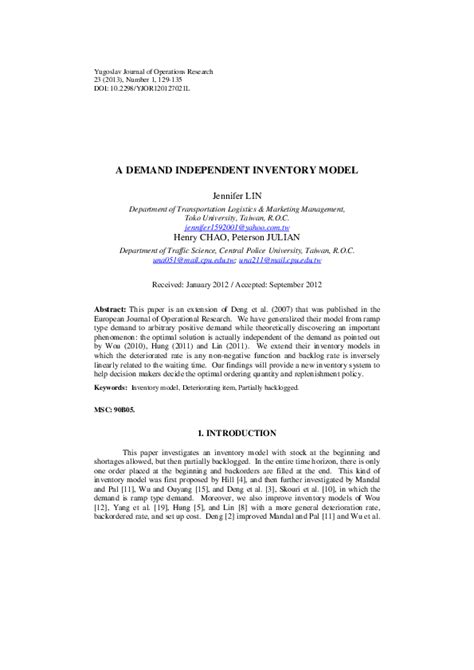Pdf A Demand Independent Inventory Model