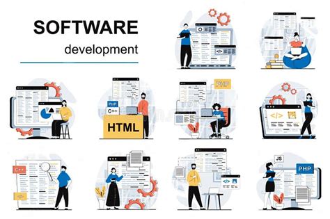 Software Development Concept With Character Situations Mega Set Stock