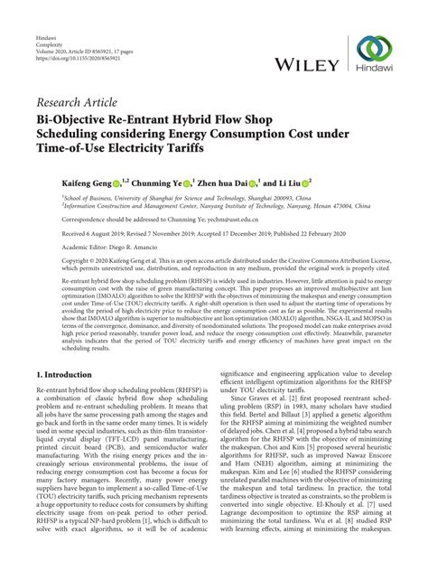 Pdf Bi Objective Re Entrant Hybrid Flow Shop Scheduling Considering Energy Consumption Cost