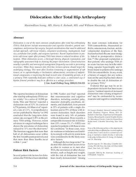 Pdf Dislocation After Total Hip Arthroplasty