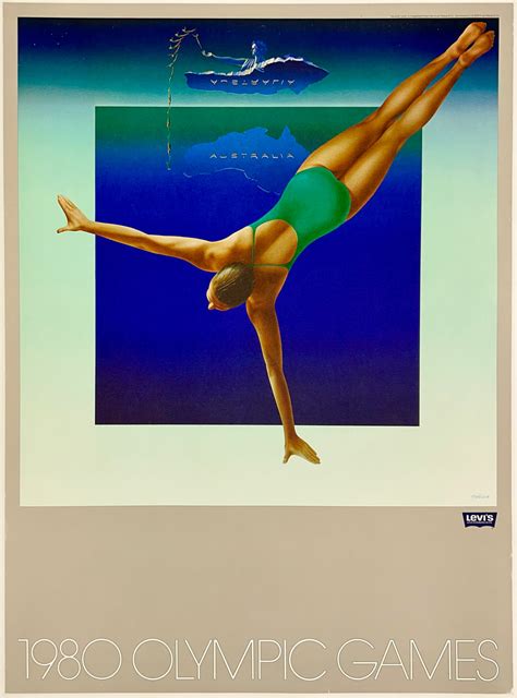 1980 Olympic Games Levis Moscow Australia Swimming And Diving Chicago Vintage Posters