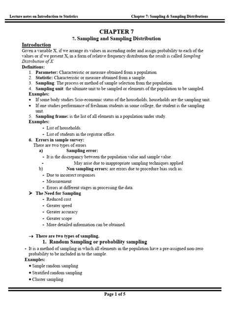 Chapter 7 Sampling And Sampling Distributions Pdf