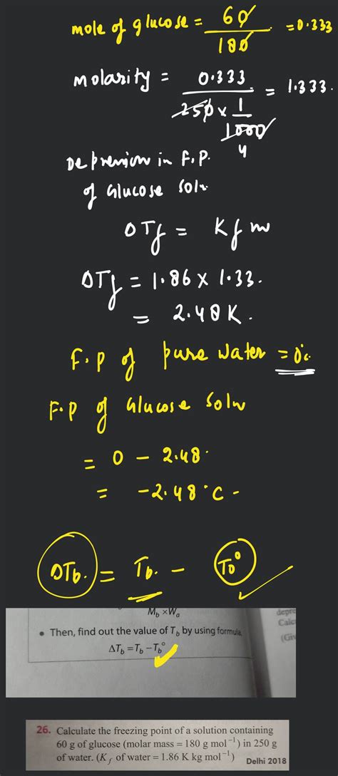 Calculate The Freezing Point Of A Solution Containing G Of Glucose