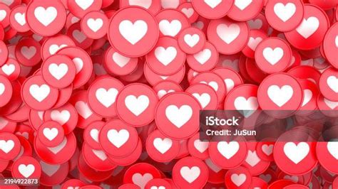 소셜 미디어 아이콘 배경입니다 하트 기호가 있는 빨간색 원 발렌타인 데이와 결혼 축 하 기프트 카드 사랑 개념 3d 그림 개체 그룹에 대한 스톡 사진 및 기타 이미지