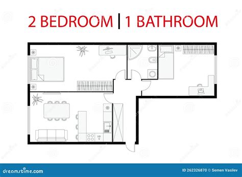 two bedroom apartment floor plan stock vector illustration of