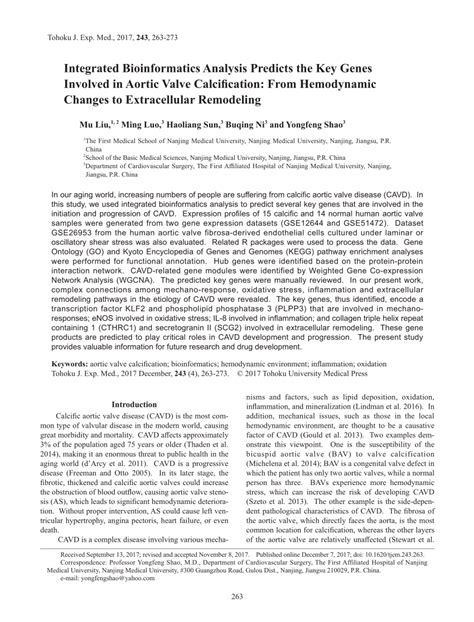 Pdf Integrated Bioinformatics Analysis Predicts The Key Genes Involved In Aortic Valve