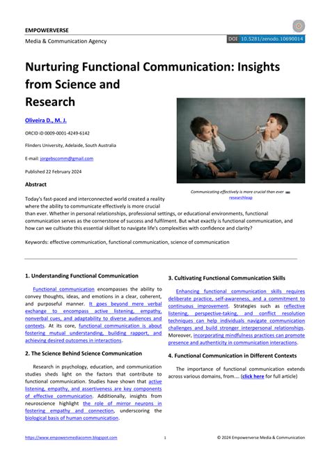 Pdf Nurturing Functional Communication Insights From Science And Research
