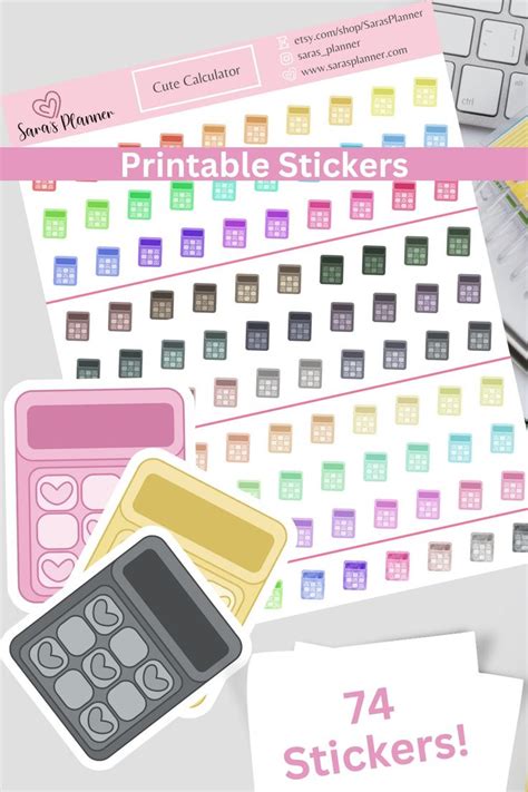 Printable Cute Calculator Planner Stickers Instant Download Functional Planner Stickers