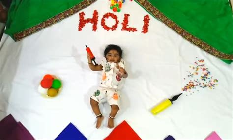 Holi Baby Photoshoot Idea Holi Theme Holi Special Baby Photoshoot