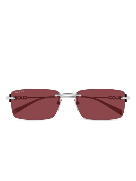 Gucci Eyewear Rimless Rectangle Frame Sunglasses Silver Farfetch Uk