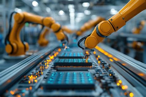 A High Tech Manufacturing Facility With Robotic Arms Assembling Ev Battery Products And Ai