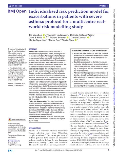 Pdf Individualised Risk Prediction Model For Exacerbations In Patients With Severe Asthma