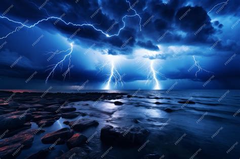 Premium Photo Multiple Lightning Strikes In A Night Storm